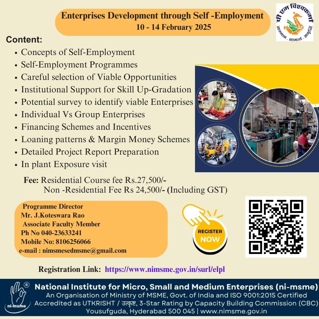 One Week Training Programme on Enterprises Development through Self - Employment | National ...
